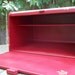 Red Bread Box with Fall leaves hand painted blowing in the