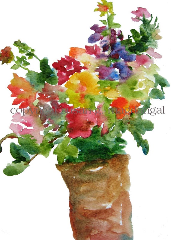 Flower Bouquet Watercolor Fine Art Print 8x10 Watercolor