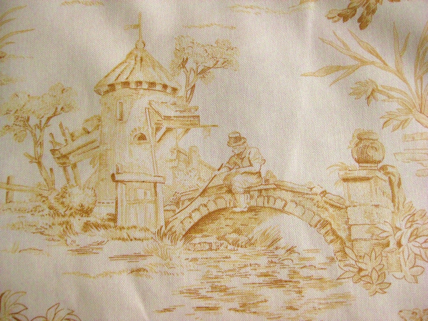 3 yards Spectrum gold/brown toile fabric very by monin22 on Etsy