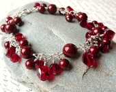 Items similar to Red Swarovski Cluster Bracelet, Dark Red Swarovski ...