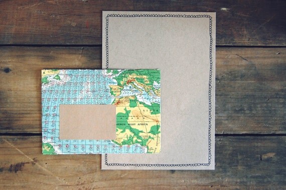 Items similar to Vintage Map Letter Set of 4 (Envelope & Flat Note) on Etsy