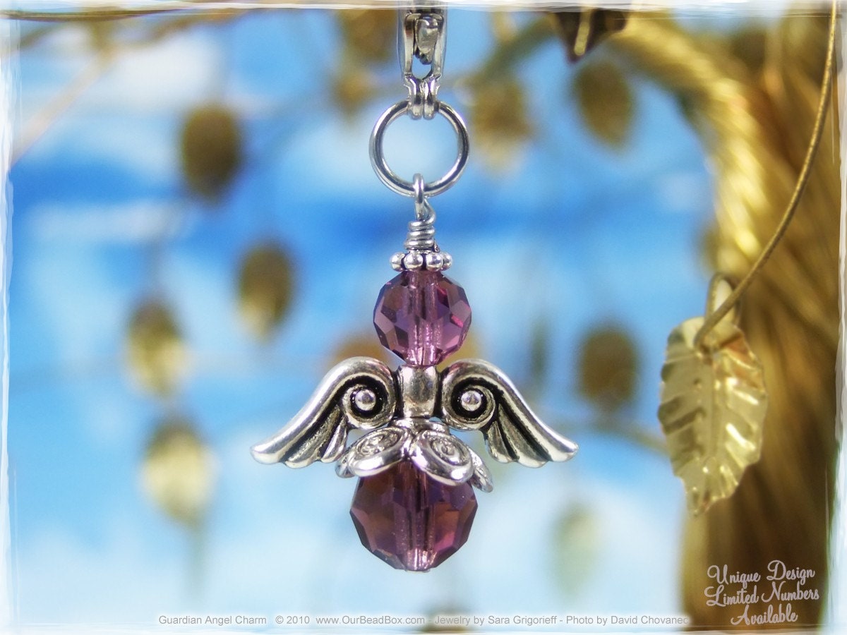 Amethyst Angel Charm Zipper Pull Pendant Necklace Key