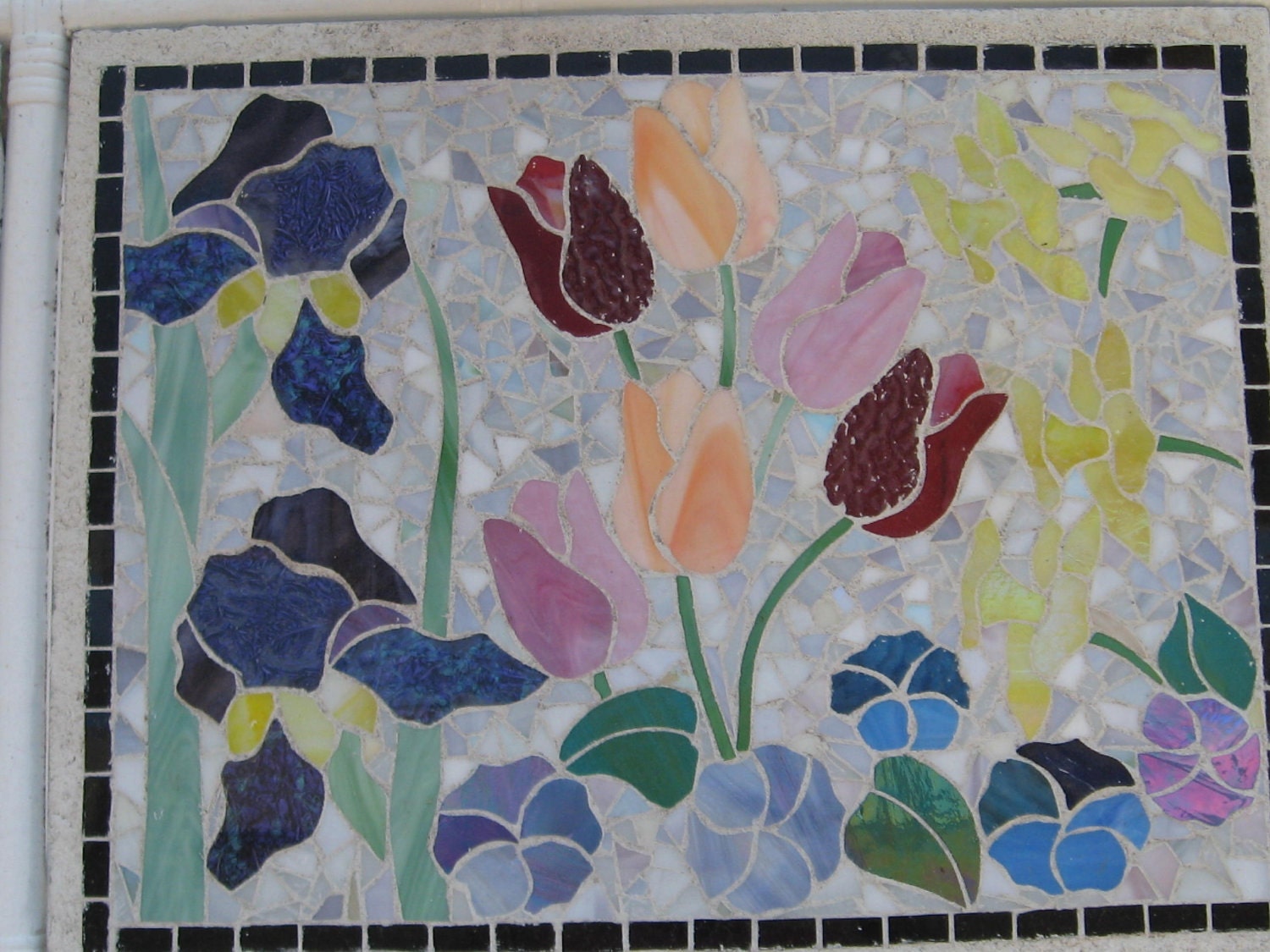 Original Spring flowers MOSAIC table top or by KathanStainedGlass
