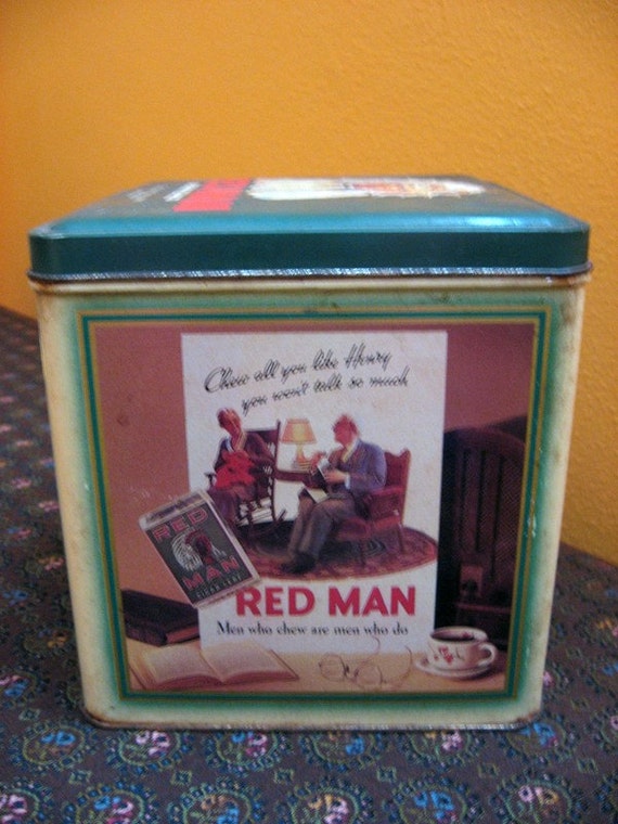 Items similar to Vintage Red Man Chewing Tobacco Tin on Etsy