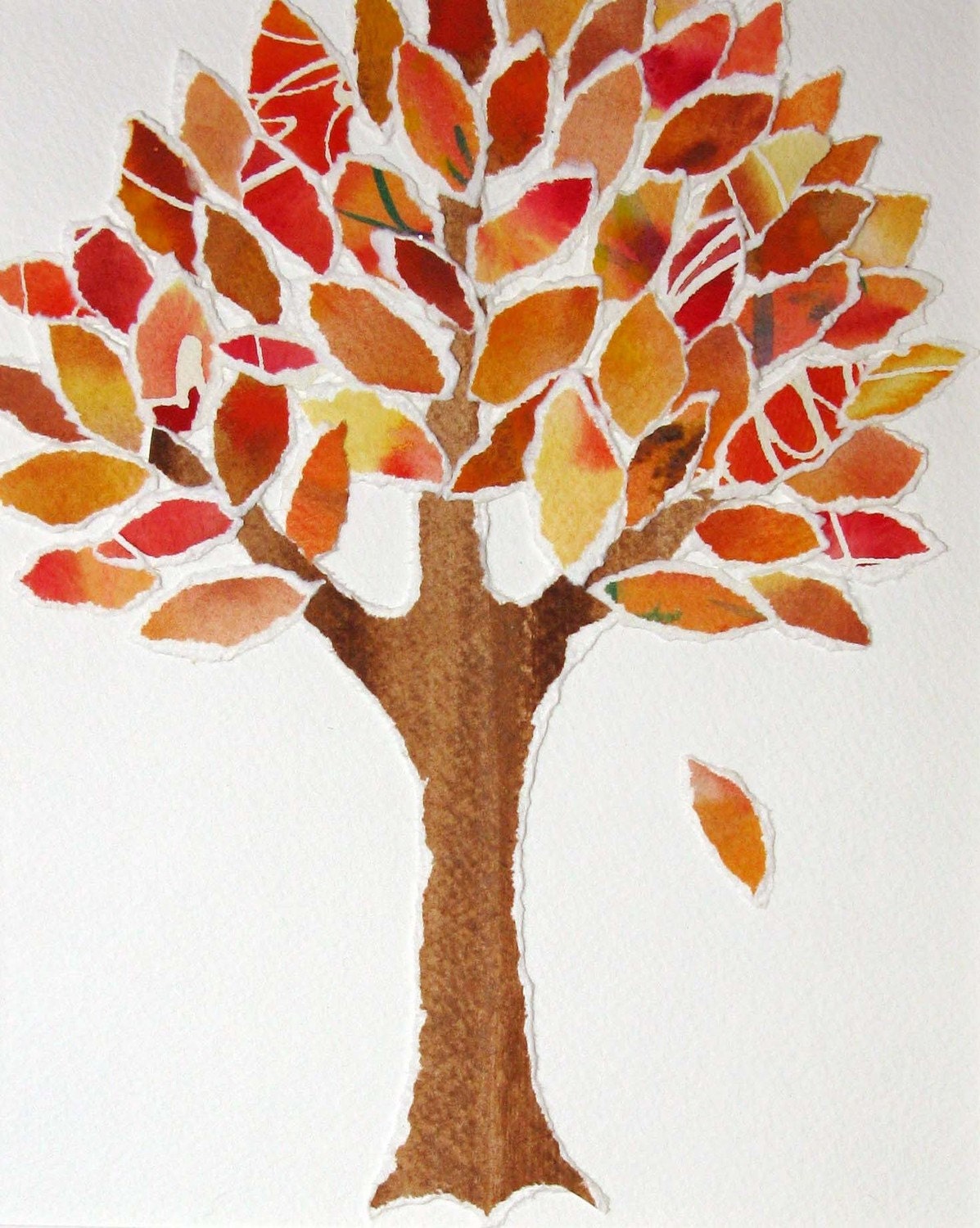Autumn Tree 4 recycled collage original watercolor