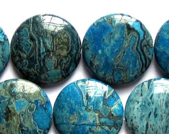 7" 6pcs Larimar Blue Wavy Zebra Jasper 30mm large focal Beads coin ...