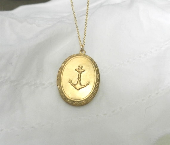 Items similar to Anchor locket in brass and 14k gold fill, classic ...