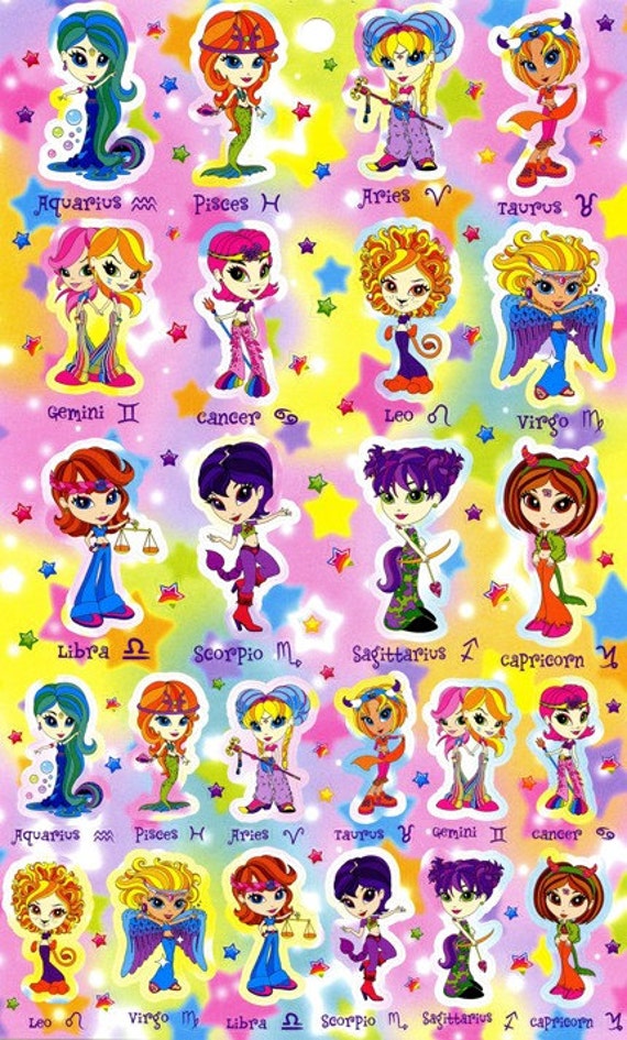 Lisa Frank Sticker Sheet Astrological Signs Zodiac
