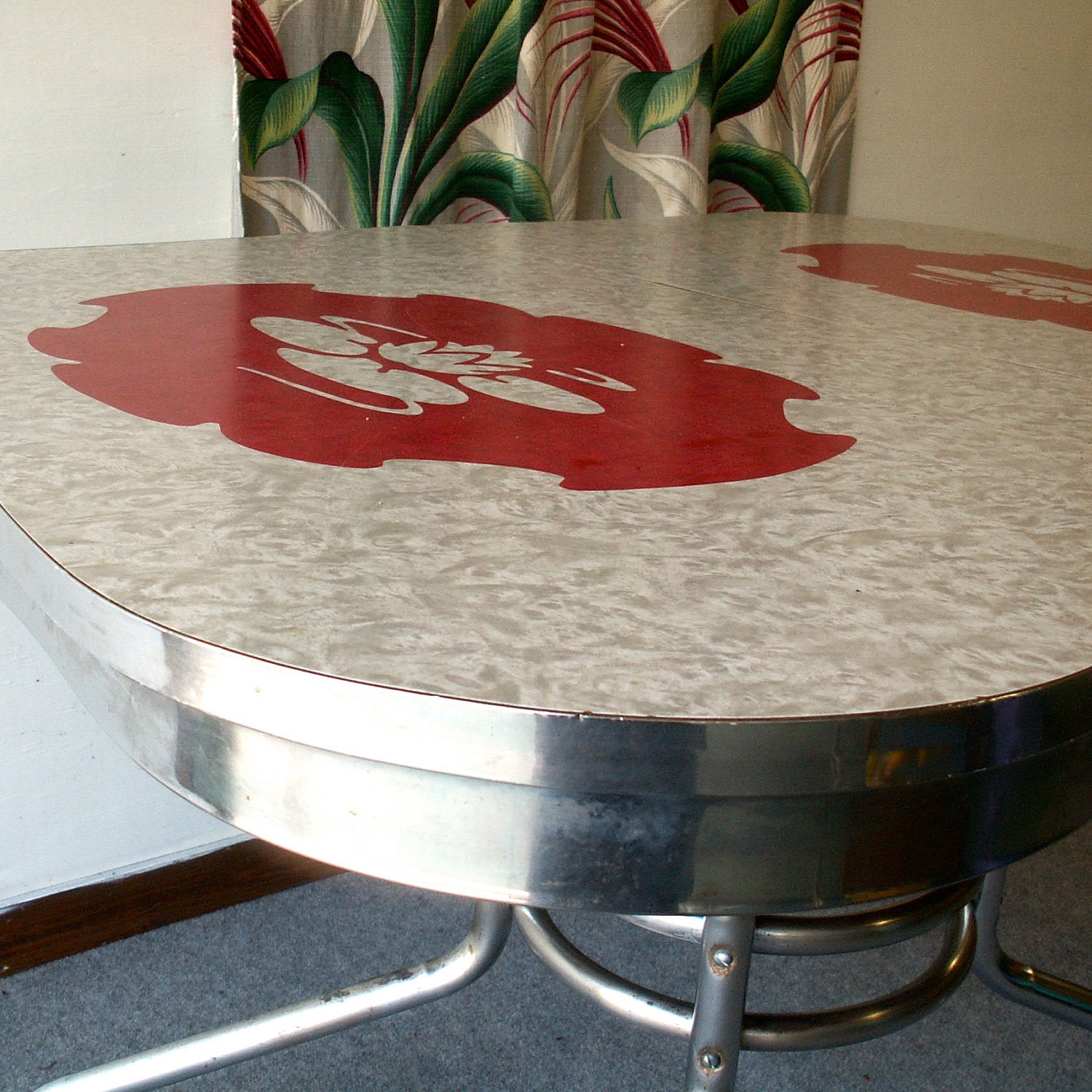 Vintage Red Lily Pad Formica Table