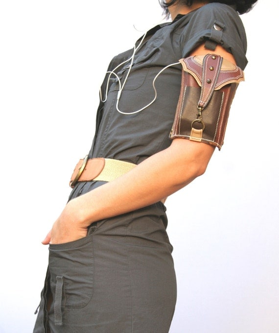 Pardon Me Leather Arm Cuff with Pouch Cell Phone Holder