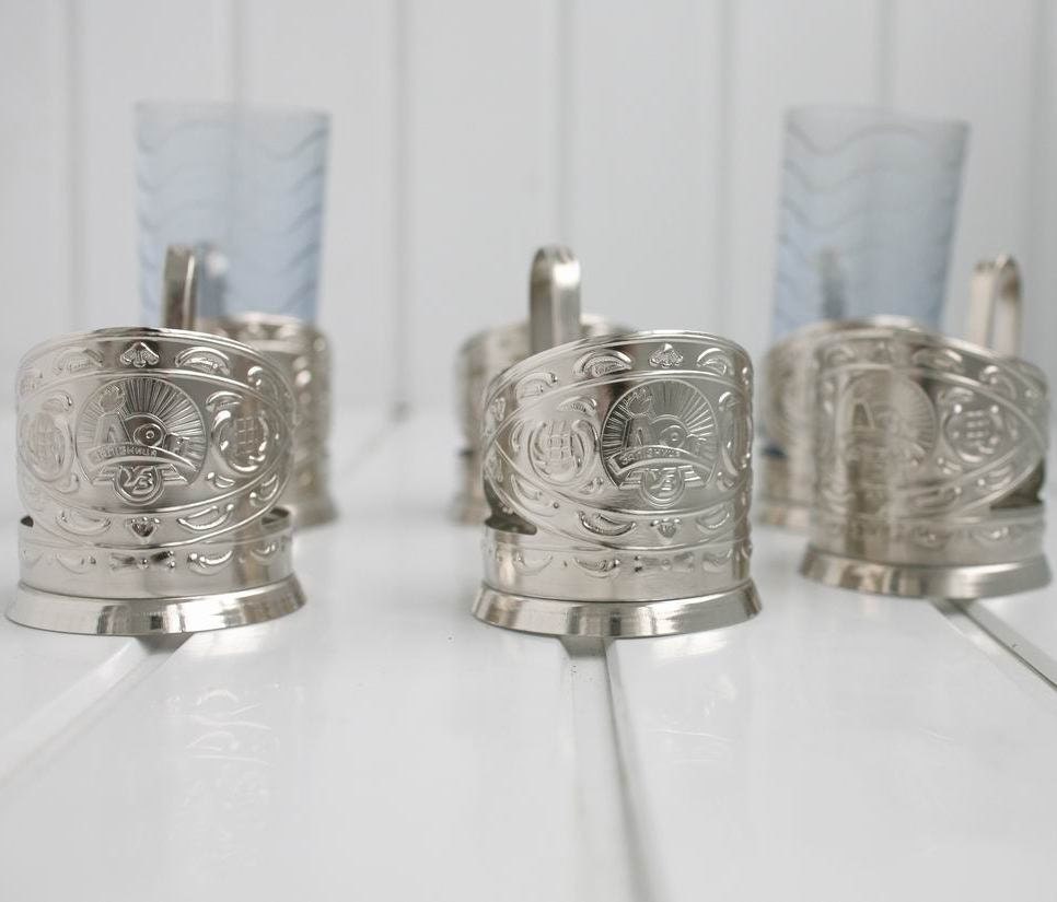 Set Of 6 Traditional Russian Tea Glass Holders Soviet