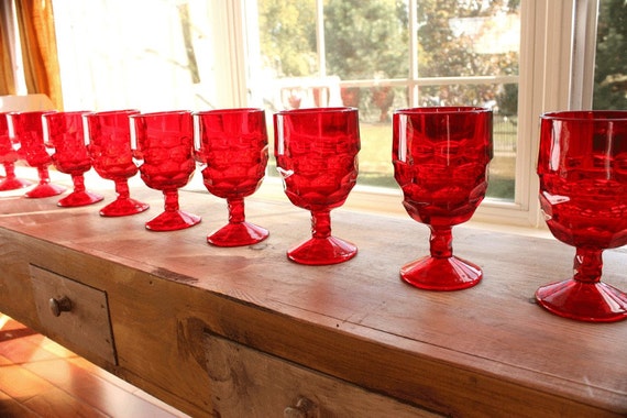 Vintage Ruby Red Goblets Dozen Excellent