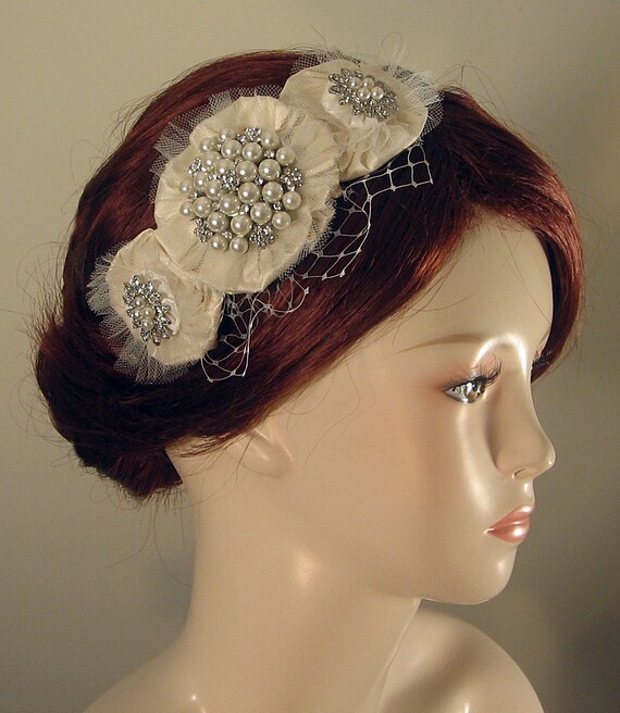 Romantic Bridal Headband Ivory Pearl Rhinestone Headband
