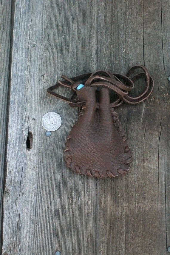 Leather drawstring bag Handmade leather pouch by thunderrose