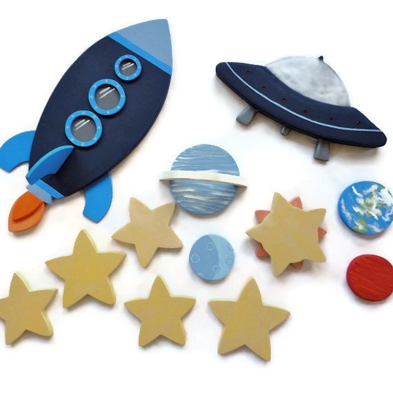 Rocket Ship Alien Space Ship and Outer Space Wall Decor for