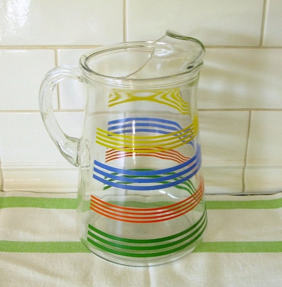 Vintage Striped Glass Pitcher