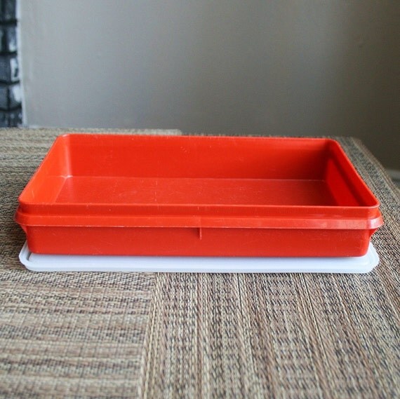 Vintage Red Tupperware Rectangle Shaped Storage Container