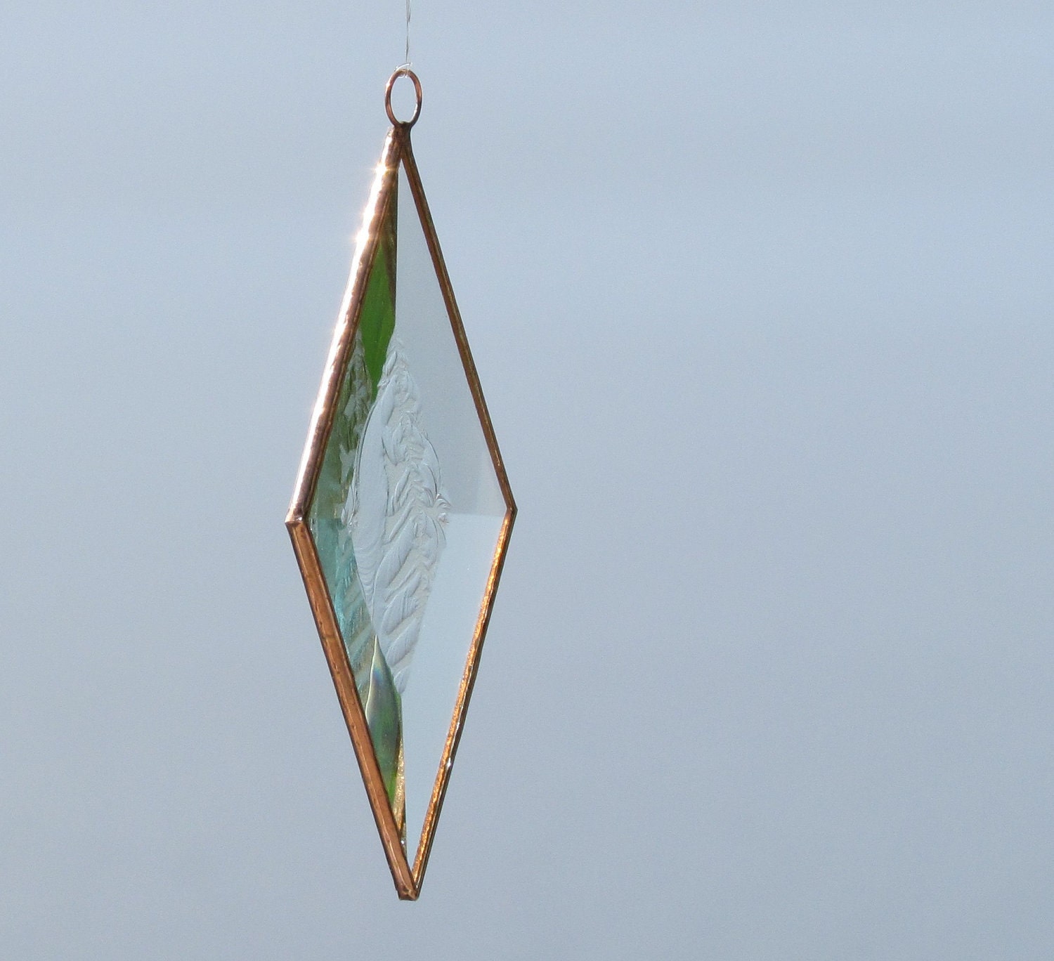 Clear and Copper Frosty Diamond Shaped Beveled Stained Glass