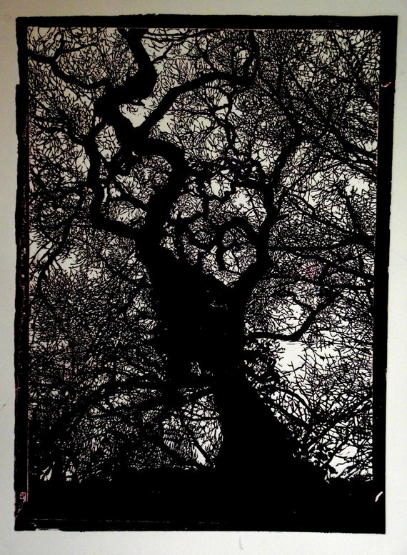 Items similar to LINO PRINT - Big Tree on Etsy