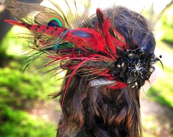 Exotic Feather Hairpiece, Peacock Feather Hairpiece, Red Feather ...
