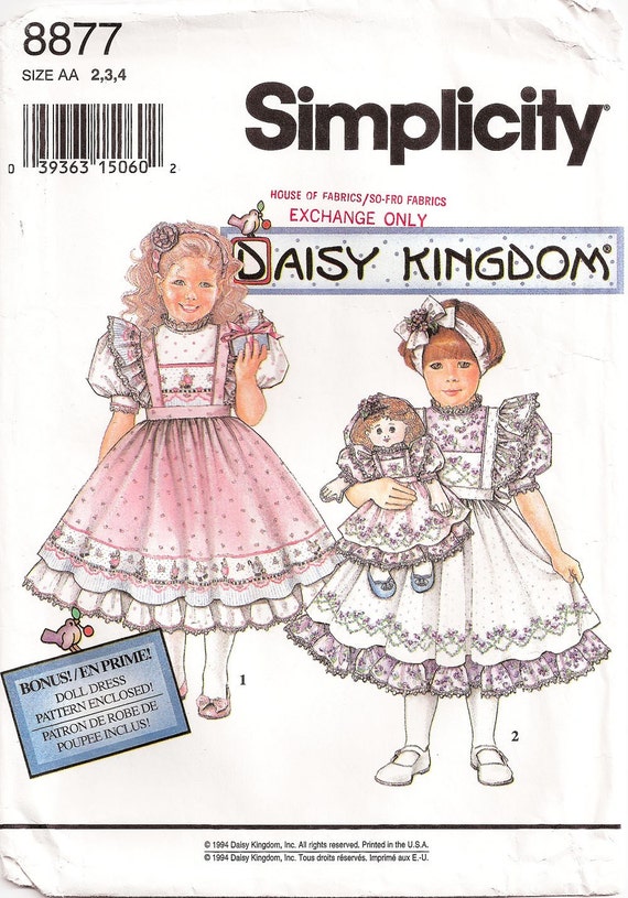 1994 Daisy Kingdom Simplicity Pattern 8877 Child Size 2-4