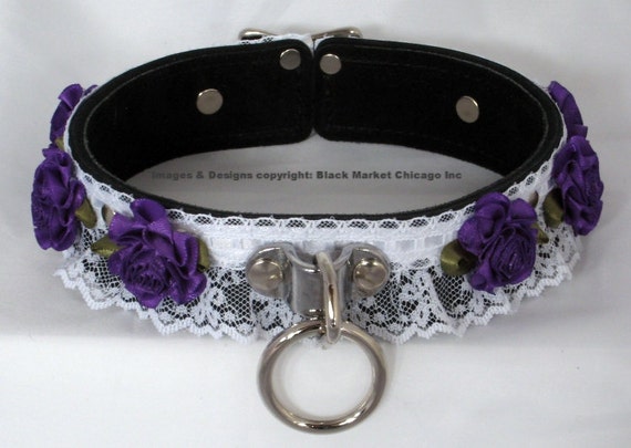 Sissy Maid Bondage Collar Leather PURPLE by BlackMarketChicago