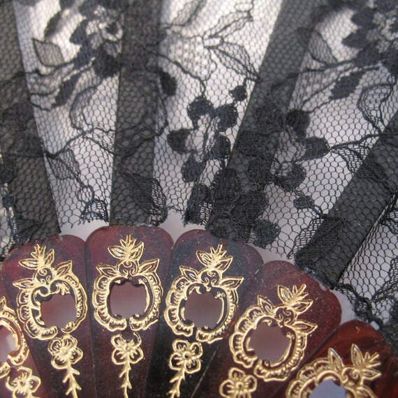 Vintage Black Lace Fan Ladies Hand Held Lace Fan