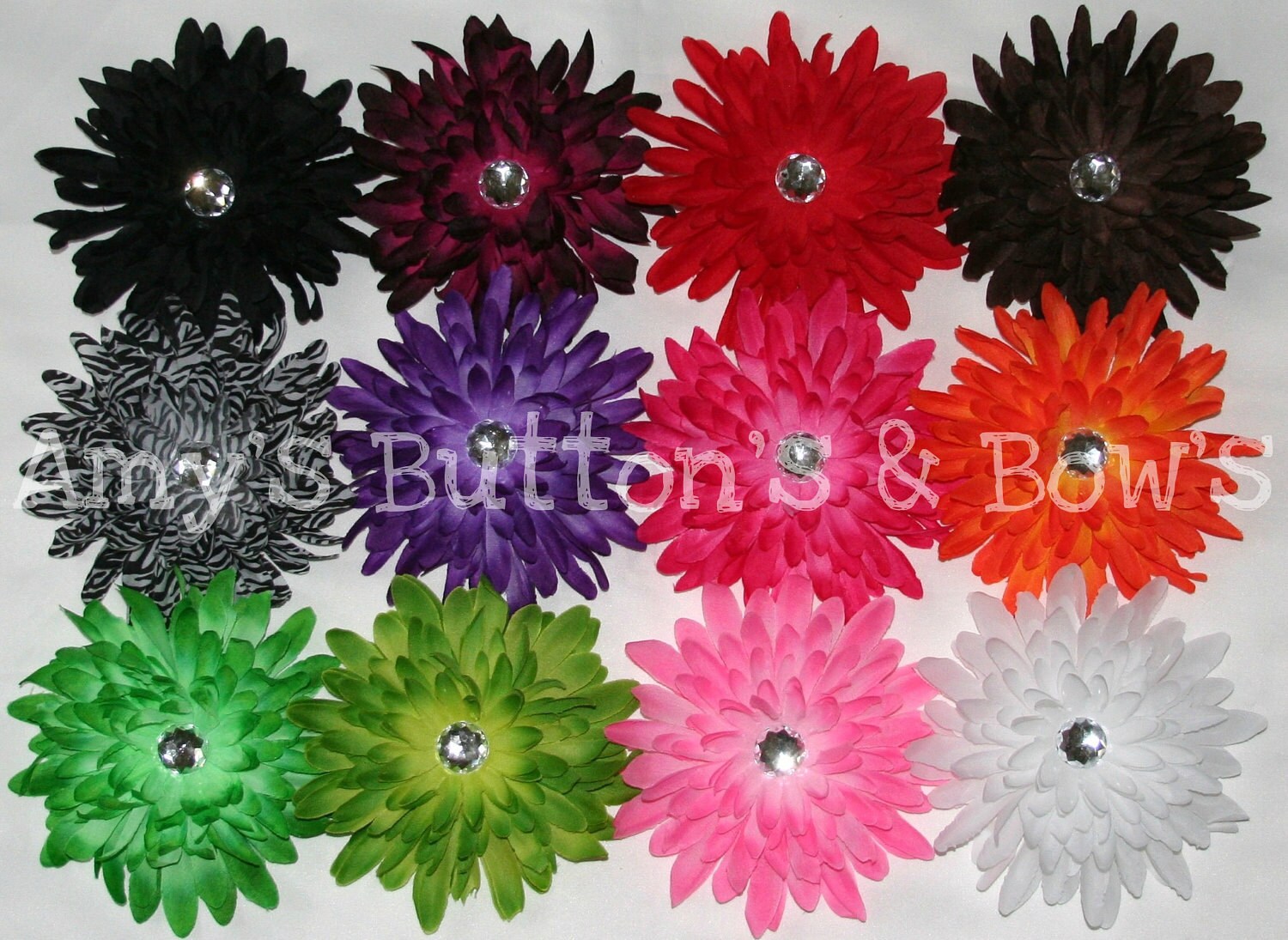 You pick 2 crystal jumbo mum flower clips red hot pink