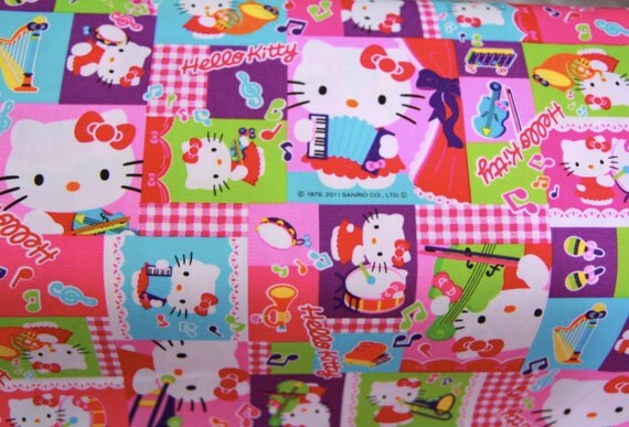 Items similar to Hello kitty printed patchwork pink blue purple fabric ...