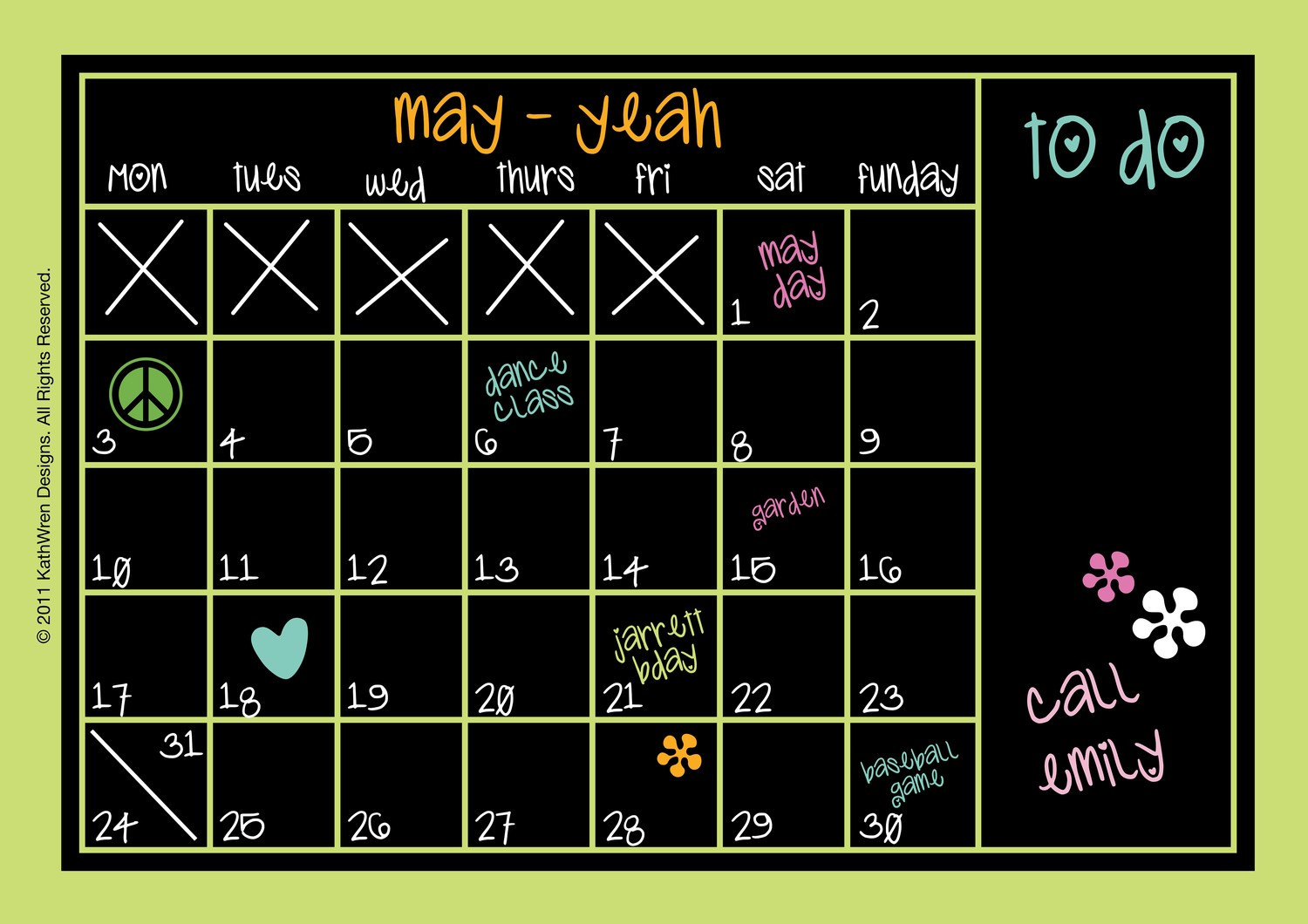 Chalkboard Calendar LARGE Peel and Stick FREE SHIP by kathwren