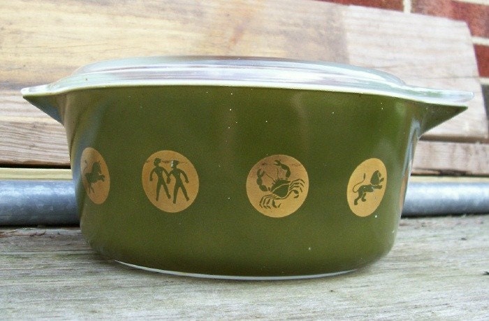 Vintage Zodiac Pyrex Covered Casserole Dish