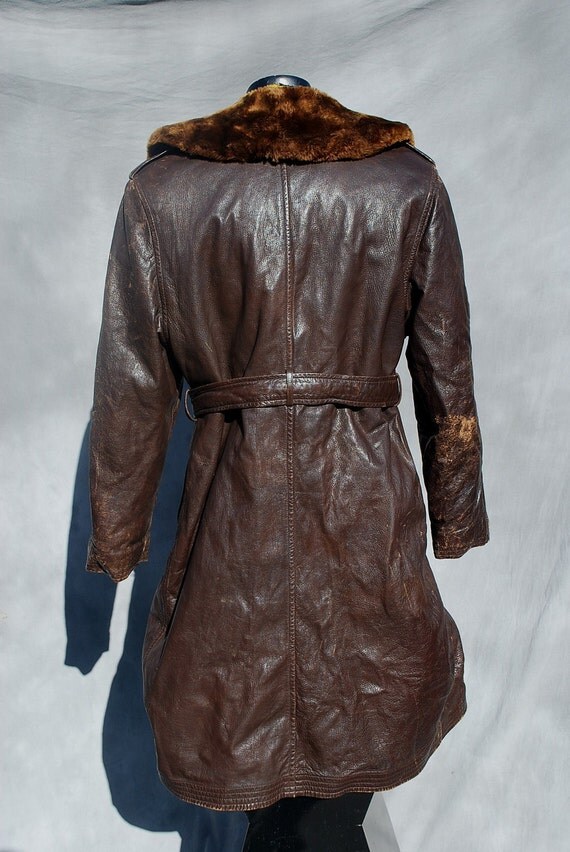 Vintage 40's WWII leather officer men's overcoat coat