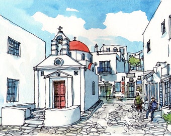 Paros Boat Greece art print from original watercolor by AndreVoyy