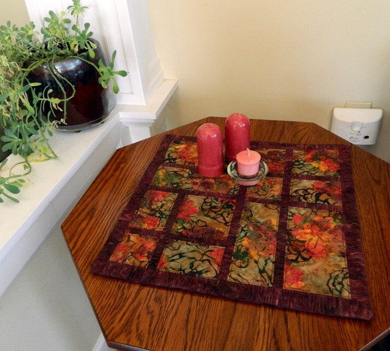 Handcrafted Batik Quilted Floral Pillow Cover/Table Topper