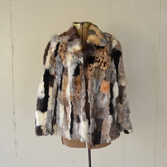 Vintage rabbit fur coat calico / patchwork / by IngridIceland