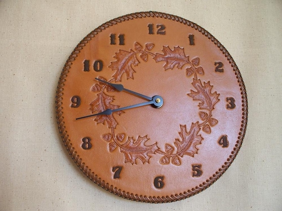 11 inch TOOLED LEATHER WALL CLOCK by ColoradoWorkshop on Etsy