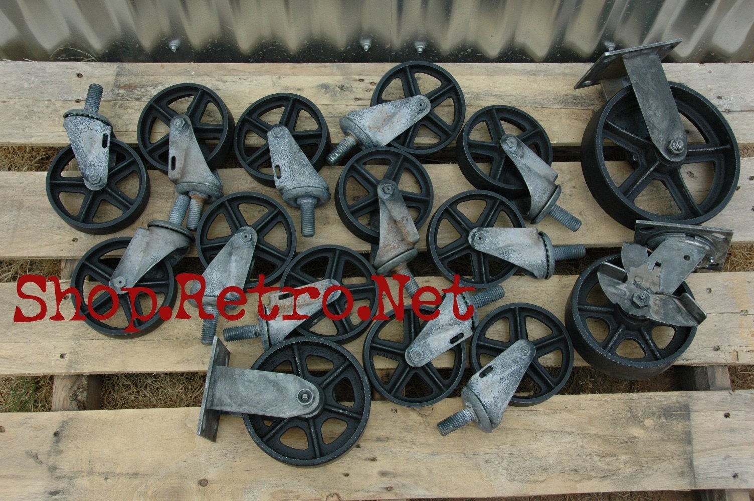 Antique Caster Wheels 6 inch Cast Iron Vintage Industrial