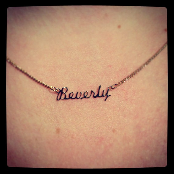 Beverly Vintage Gold Plated Cursive Name Plate Necklace