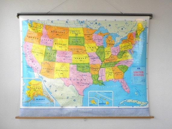 Colorful U.S. Map Classroom Pull Down Map Multicolored