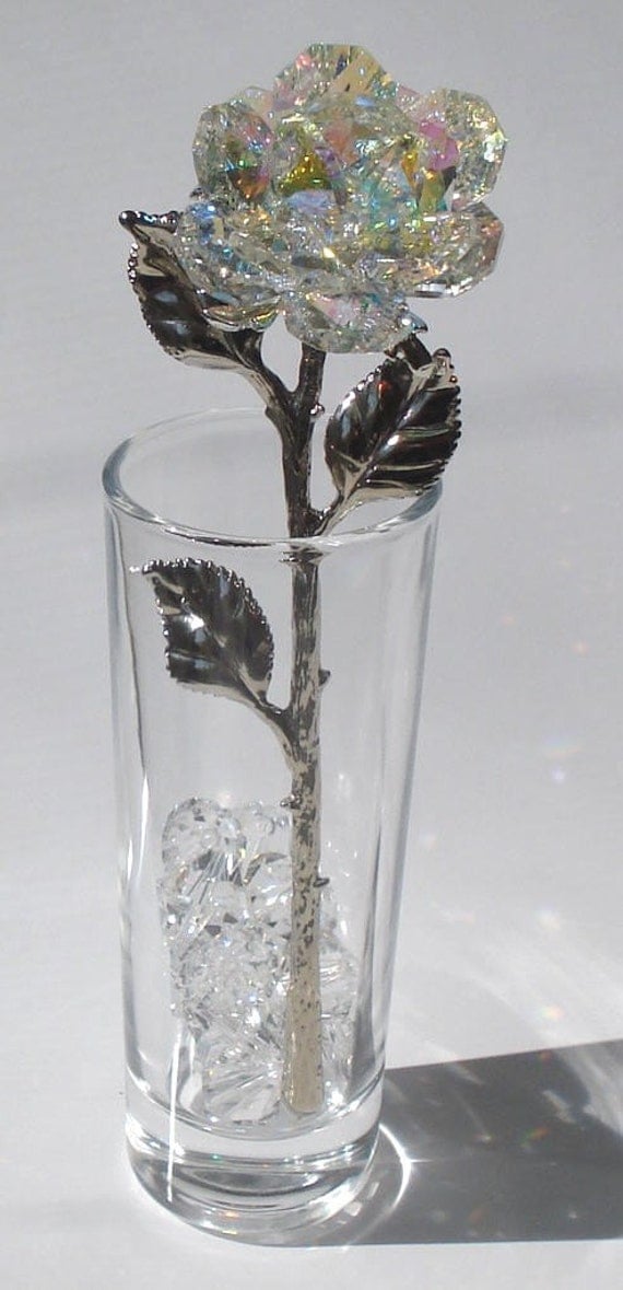 Crystal Rose made with Swarovski Crystal in glass vase