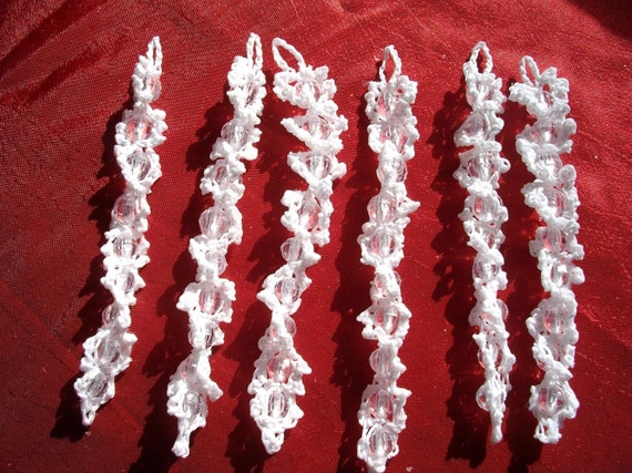 Items similar to 6 Beautiful Crocheted Spiral Icicles (clear) on Etsy