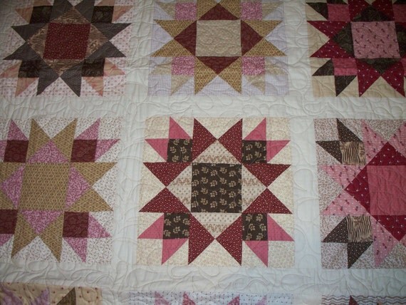 FREE SHIPPINGCivil War Union Star Quilt in Browns and Pinks