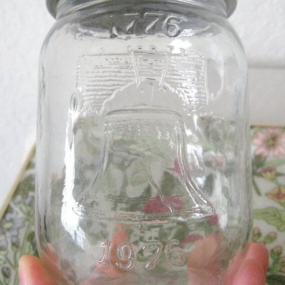 vintage small mason jar liberty bell