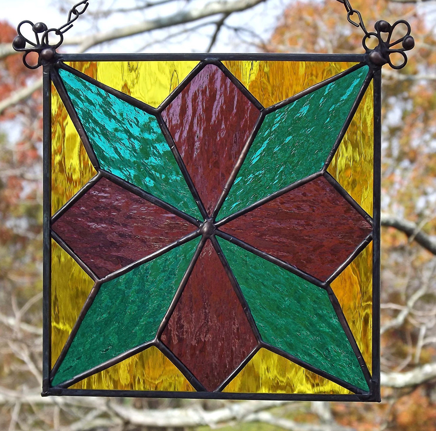 Stained Glass Window Panel Quilt Block Suncatcher Skyrocket