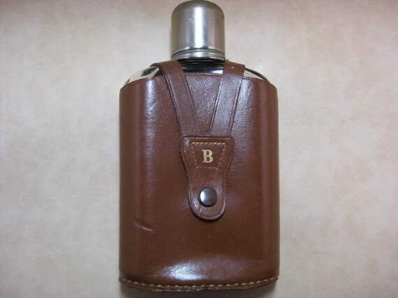 50s Rumpp Leather Case Glass Flask