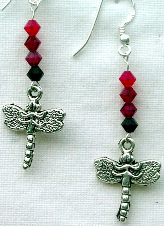 Shades of Red Dragonfly Swarovski Crystal Sterling Silver