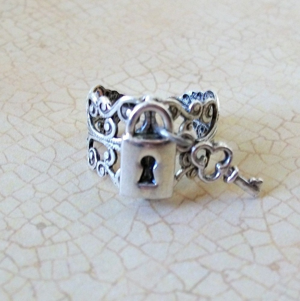 Lock and Key Ring Silver Lock Ring Silver Ring lock and