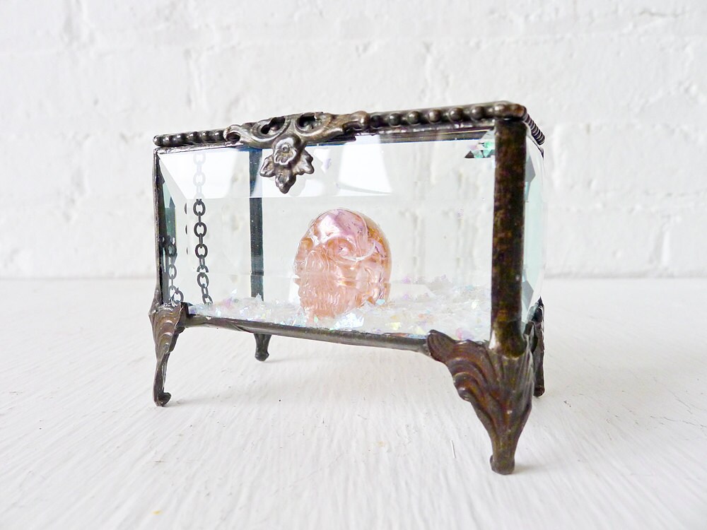 Reserved For Michelle Beveled Glass Jewelry Box With A Pink