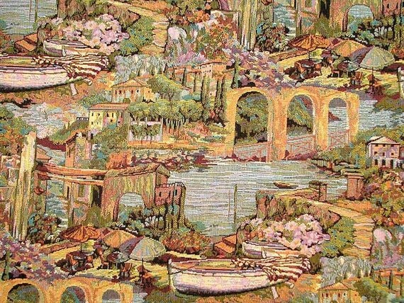 Items similar to Upholstery Tapestry Fabric Naples Italian Theme Toile ...