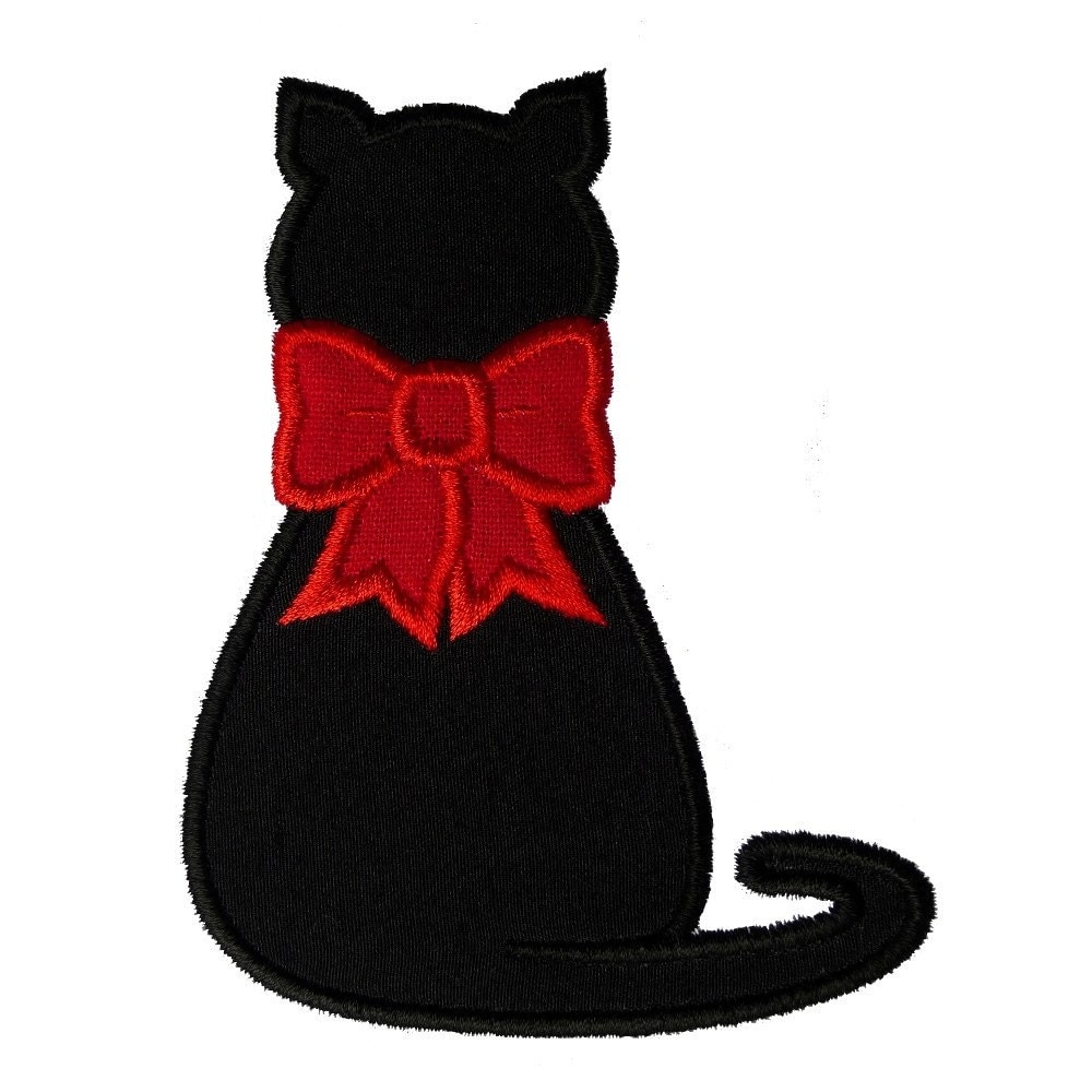 Kitty Cat With Bow Applique Machine Embroidery Design Pattern